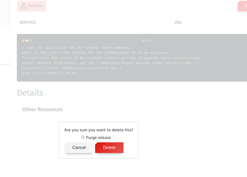 Purge should not show the confirm dialog · Issue #655 · vmware-tanzu/kubeapps · GitHub