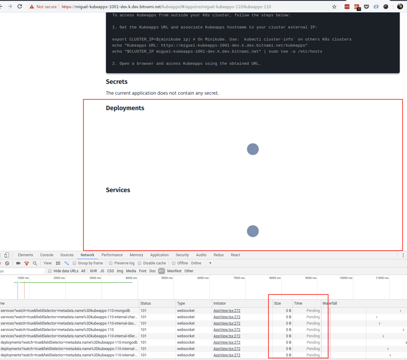 Access URLs and services list stuck in loading · Issue #882 · vmware-tanzu/kubeapps · GitHub