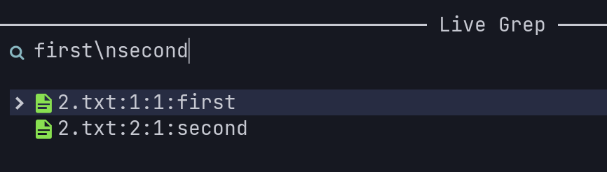 Question: Grep matching newlines? · Issue #2302 · nvim-telescope/telescope.nvim · GitHub