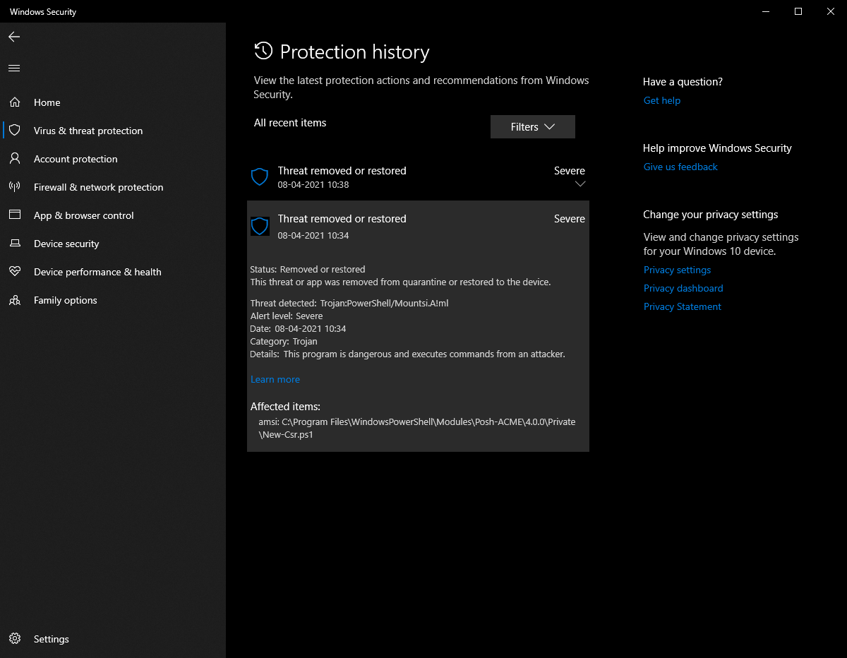New-Csr.ps1 detected as malware by Windows Defender · Issue #333 · rmbolger/Posh-ACME · GitHub