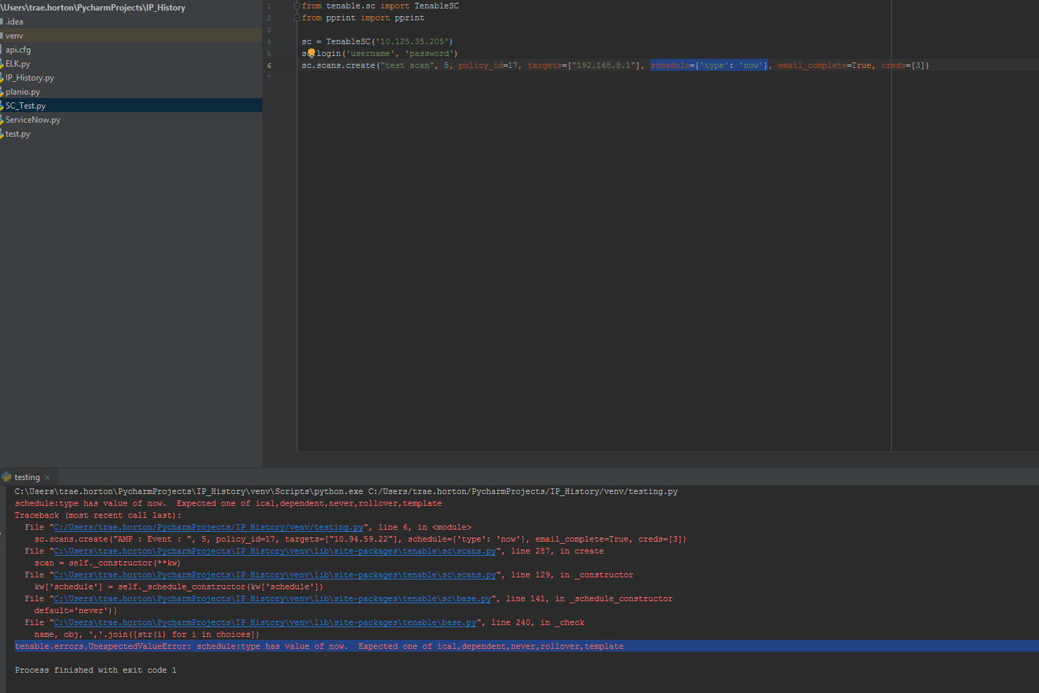 Cannot schedule Tenable.SC scan to launch NOW/Immediately · Issue #102 · tenable/pyTenable · GitHub