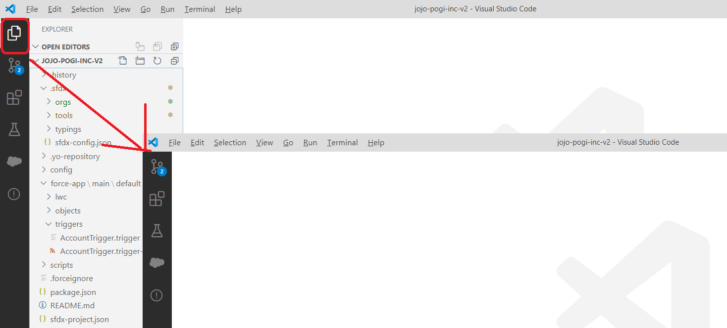 Explorer disappears when I click on other action on the left panel ...