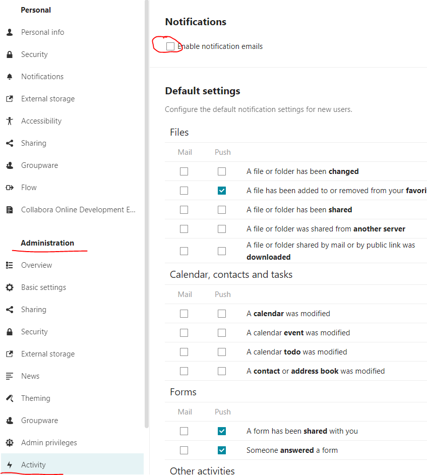 23.0.0 RC3: Admin > Activity > Enable notification emails · Issue #661 · nextcloud/activity · GitHub