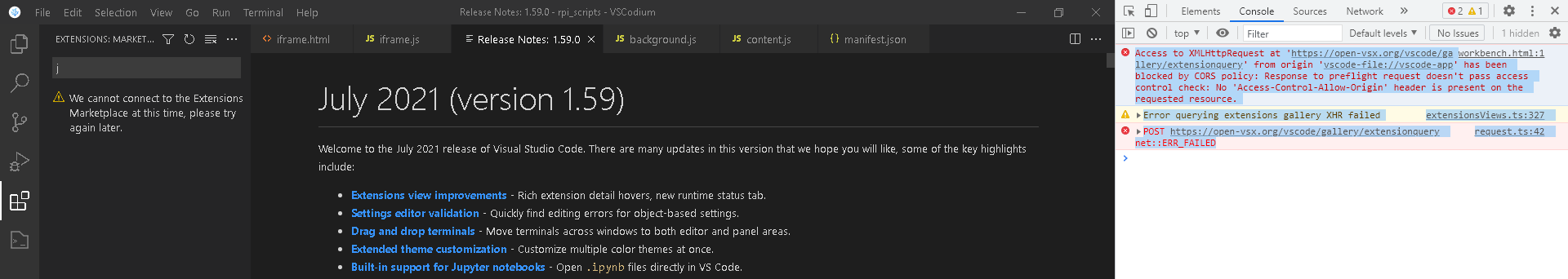 [1.59] Extension marketplace not working · Issue #796 · VSCodium/vscodium · GitHub