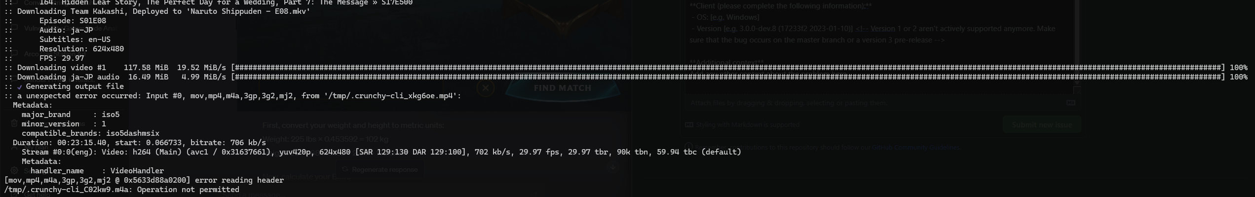 [mov,mp4,m4a,3gp,3g2,mj2] error reading header on 8th episode of Naruto · Issue #197 · crunchy ...