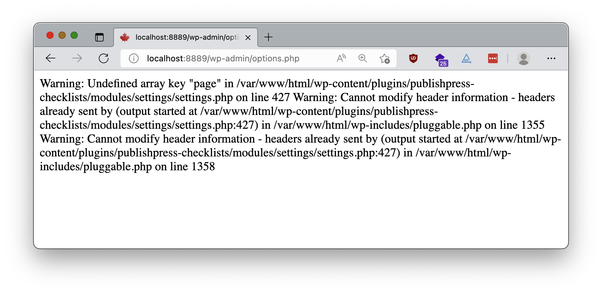 Warning: Undefined array key "page", caused by "helper_settings ...