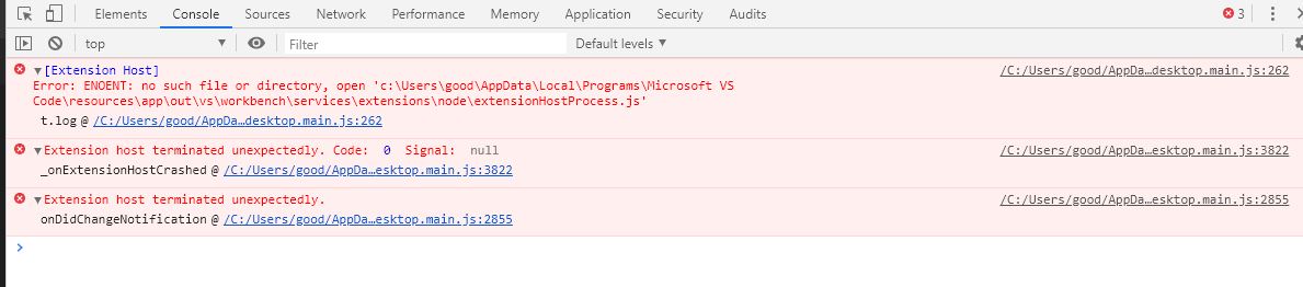 Extension host terminated unexpectedly. · Issue #94896 · microsoft/vscode · GitHub