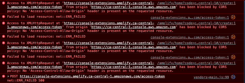 Cors Issue Setting Up Amplify Hosting With Github In Ca Central 1 