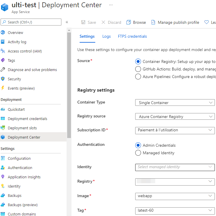 What happened to the app service container blade in the Azure portal ...