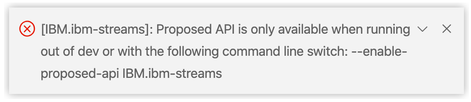 VS Code proposed API error appears when opening Streams Explorer ...