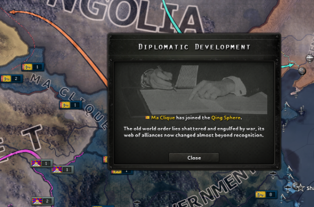 TIB/XSM/QIE - Qing can get XSM to defect away from overlordship of Mongolia or Tibet, snagging ...