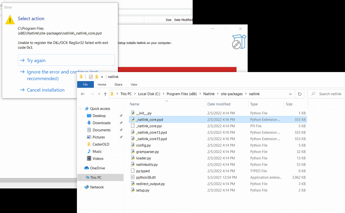 RegSvr32 Failed With Exit Code 0x3 Error When Installing Natlinkv5 0 0 RegSvr32 Failed With Exit Code 0x3 Error When Installing Natlinkv5 0 0