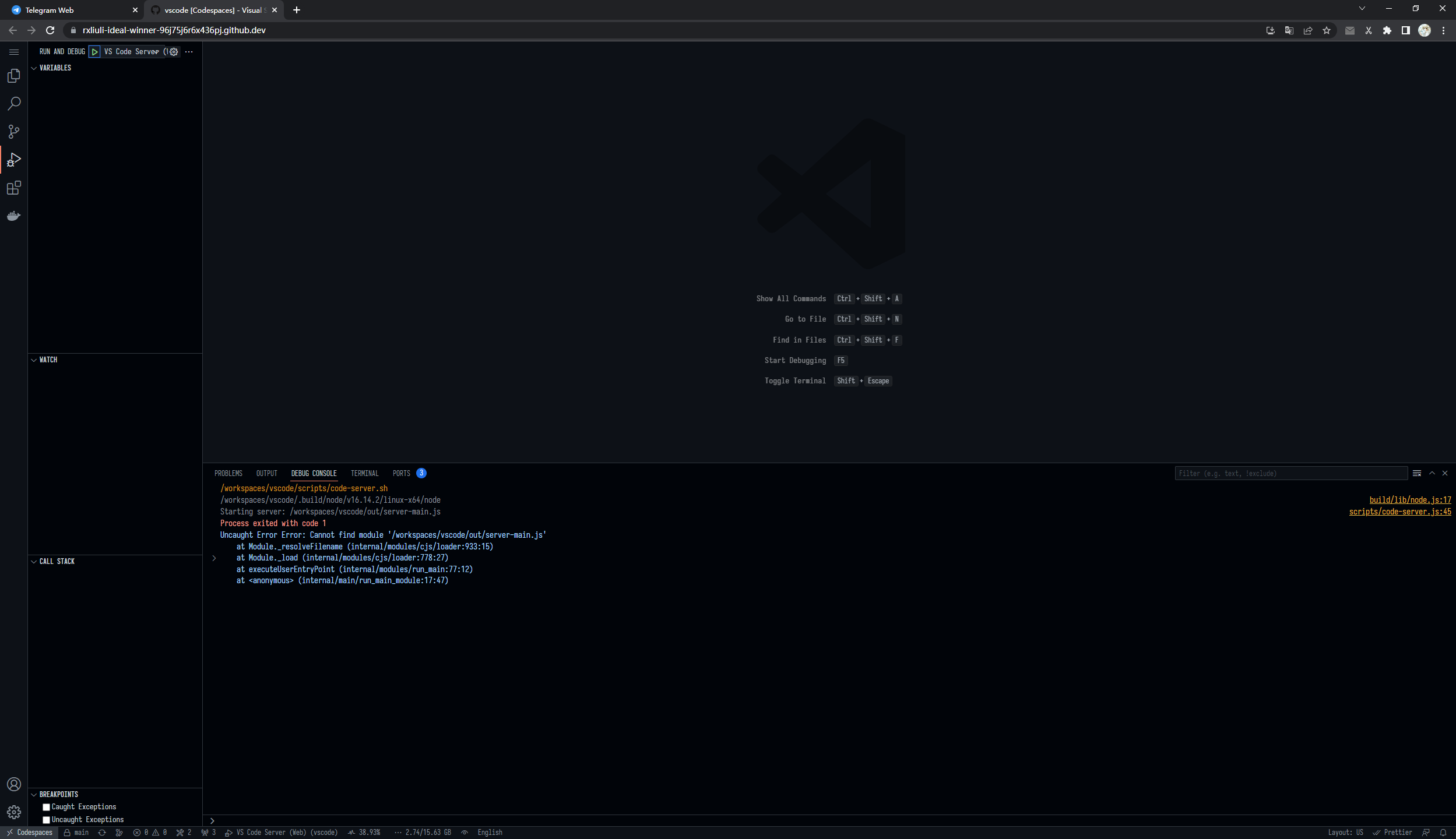 Unable to start the vscode development environment · Issue #167530 · microsoft/vscode · GitHub