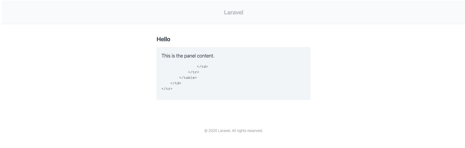 Markdown mail::panel shows RAW HTML · Issue #33769 · laravel/framework ... Markdown mail::panel shows RAW HTML · Issue #33769 · laravel/framework ...