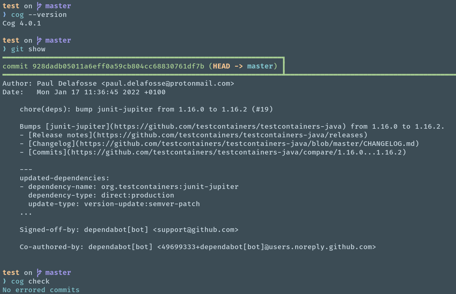 [BUG] Unable to validate commit from dependabot (thread 'main' panicked at 'internal error ...