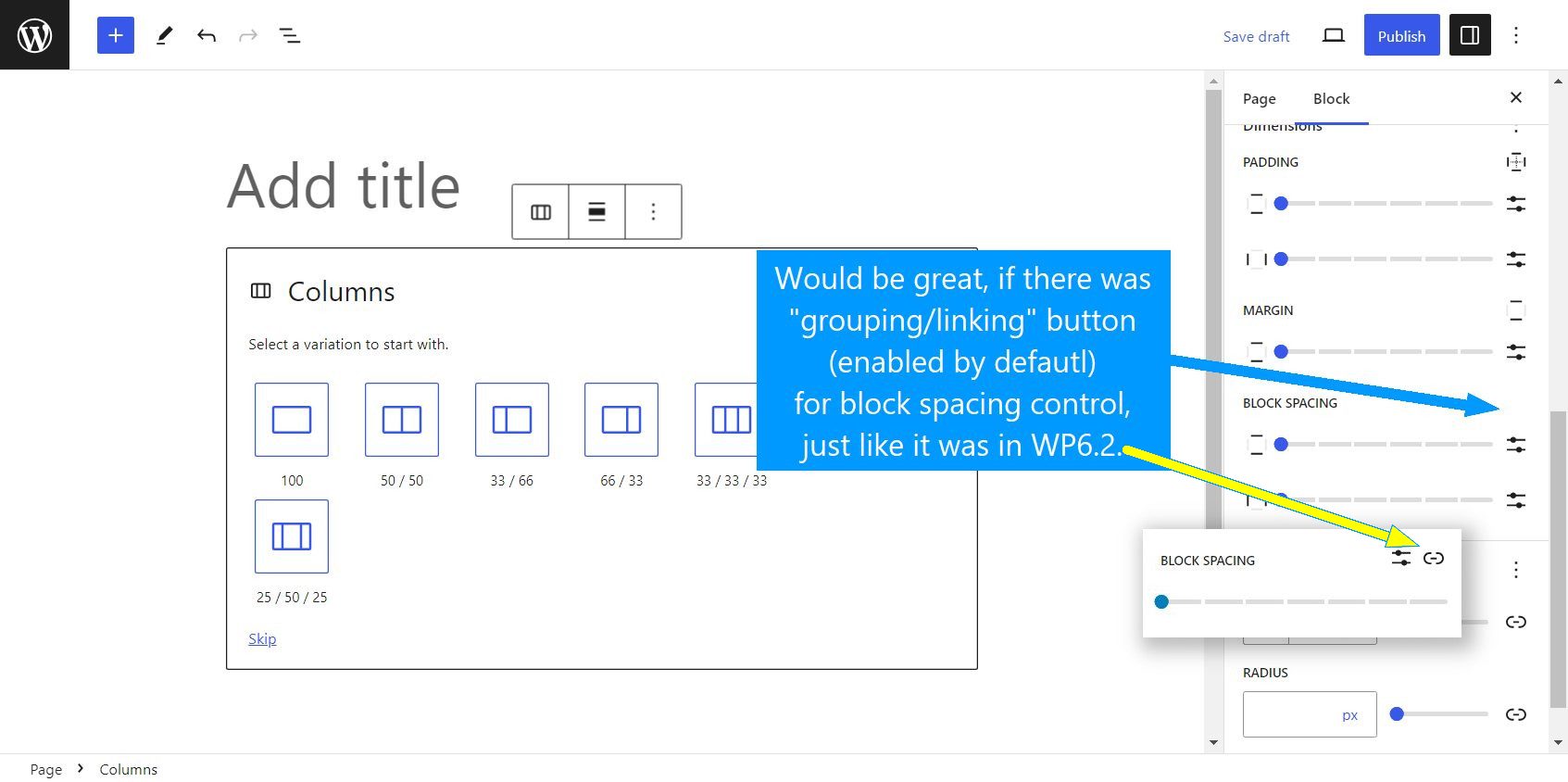 Block spacing control no longer displays "link" button · Issue #53151 · WordPress/gutenberg · GitHub