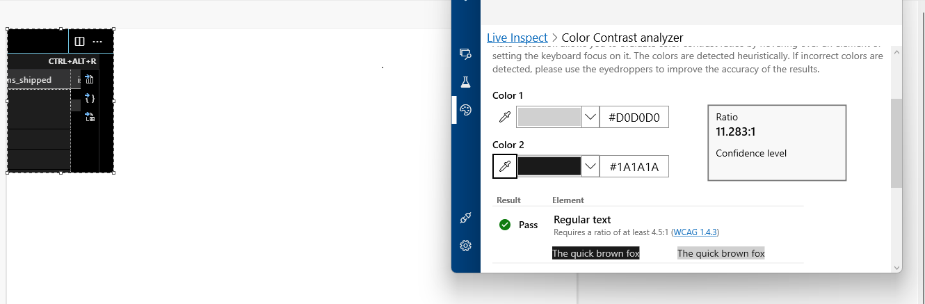 A11y_mssql for VSCode_Results Tab: In high contrast mode, Color contrast ratio for "CTRL+ALT+R ...