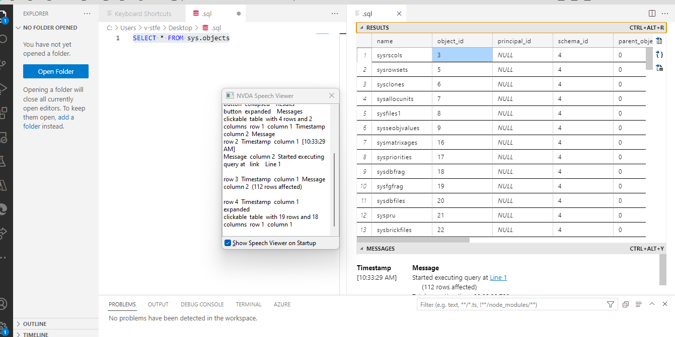A11y_mssql for VSCode_Results Tab_Screen Reader: NVDA/JAWS is not reading the total number of ...