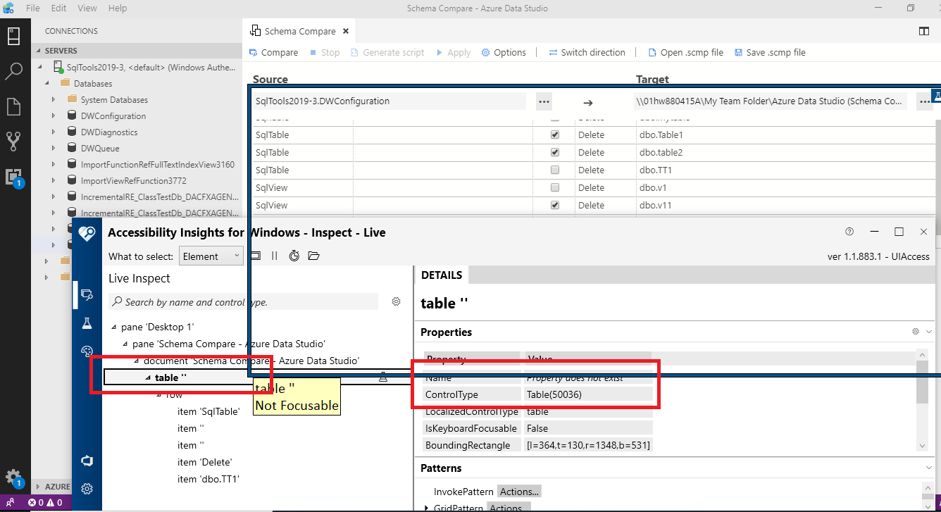 A11y_AzureDataStudio(Schema,Dacpac,Backup)_Comparison_AI4D: Name of the ...