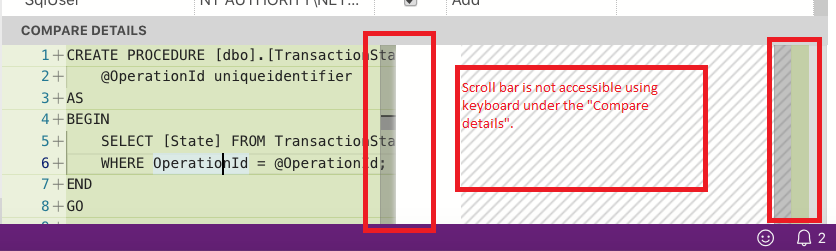 A11y_AzureDataStudio(Schema,Dacpac,Backup)_Compare Details_Keyboard: Scroll bar is not ...