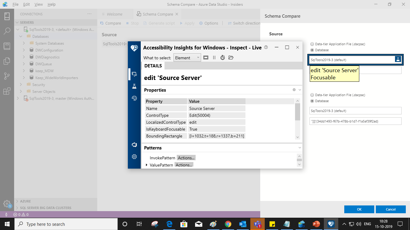 A11y_AzureDataStudio(Schema,Dacpac,Backup)_Select Source-Target_Schema Compare_AI4D: Name ...