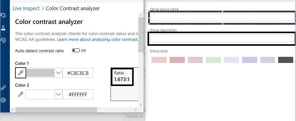 A11y_SQLAzureDataStudio_NewServerGroup_AddServerGroup_ColorContrast:The outline of the edit box ...