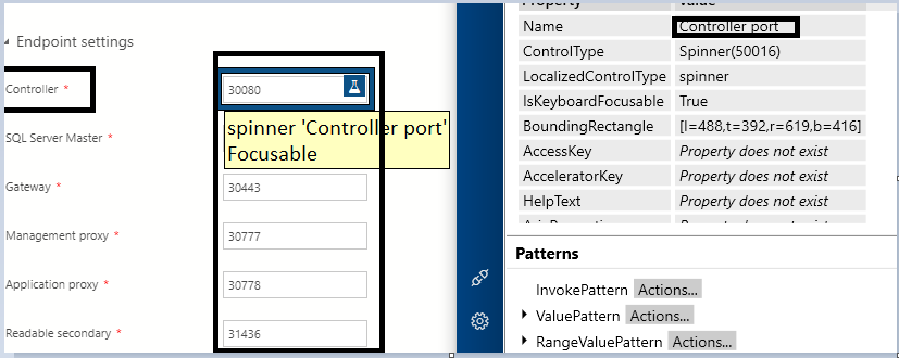 A11y_SQLAzureDataStudio_SQLServerBigDataCluster_ServiceSettings_AI4D:The name of the edit fields ...