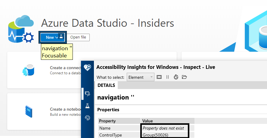 A11y_AzureDataStudioStayHealthy_Welcome_AzureDataStudio-Insiders_AI4D: All controls are set as ...