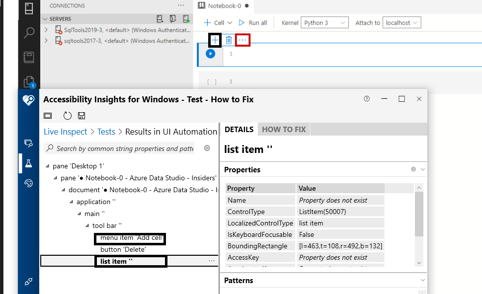 A11y_AzureDataStudioStayHealthy_Notebook_Toolbar_AI4D: Control type set wrong for add cell and ...