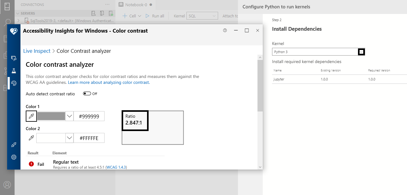 A11y_AzureDataStudioStayHealthy_Notebook_Python Dependencies Wizard_ColorContrast: The drop down ...