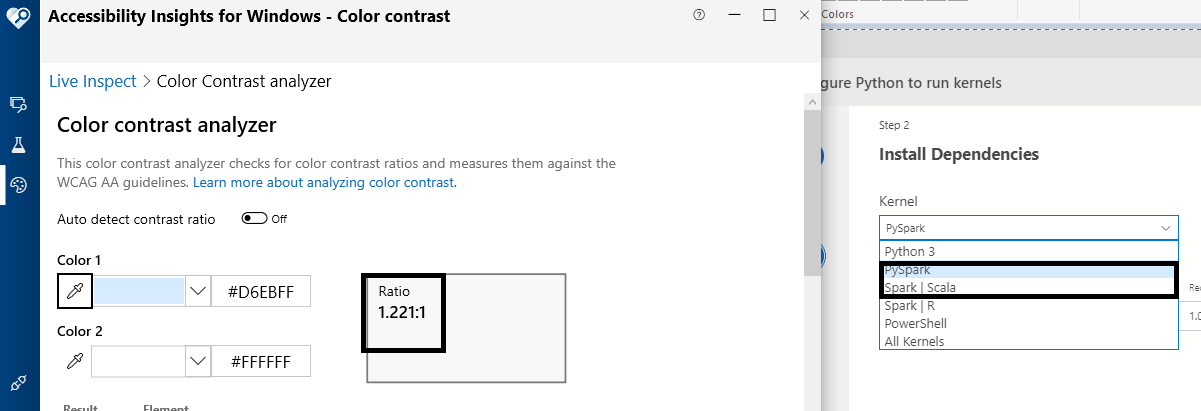 A11y_AzureDataStudioStayHealthy_Notebook_Python Dependencies Wizard_ColorContrast: The drop down ...