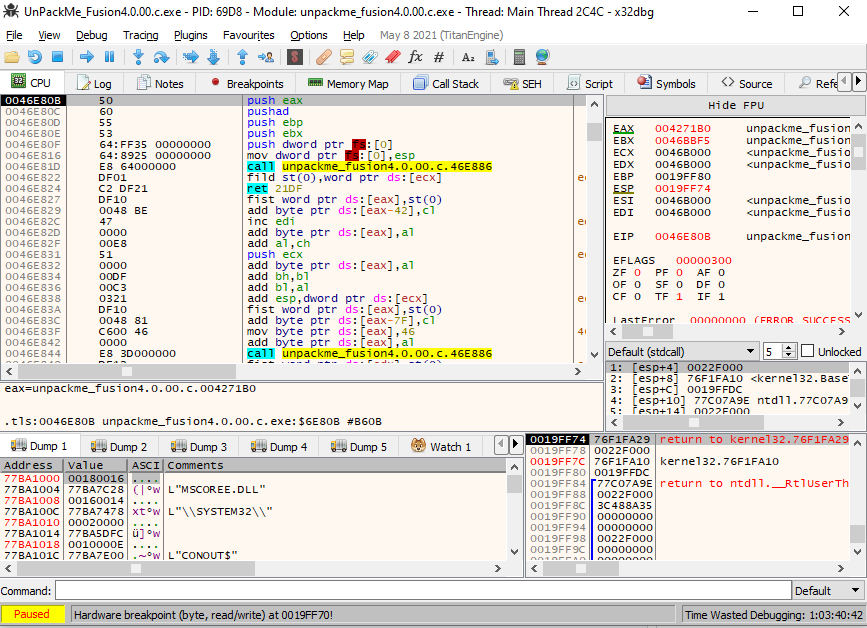Hardware breakpoint not triggered with a particular UnpackMe · Issue #2597 · x64dbg/x64dbg · GitHub