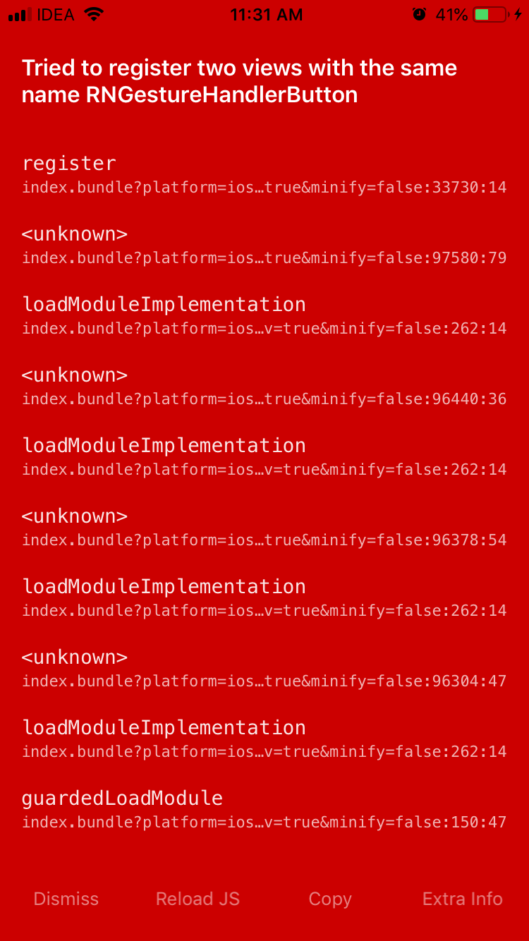 Flatlist ("Tried to register two views with the same name RNGestureHandlerButton") · Issue #5634 ...