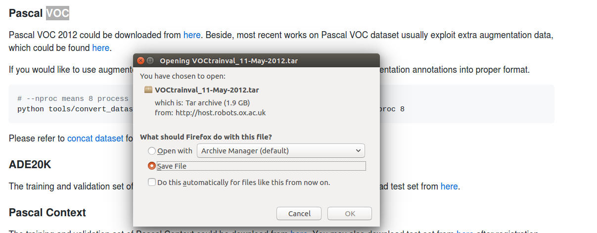 Dataset download links fails · Issue #819 · open-mmlab/mmsegmentation · GitHub