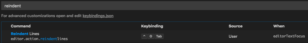 Reindent selected lines [Keyboard Shortcut] · Issue #45318 · microsoft/vscode · GitHub