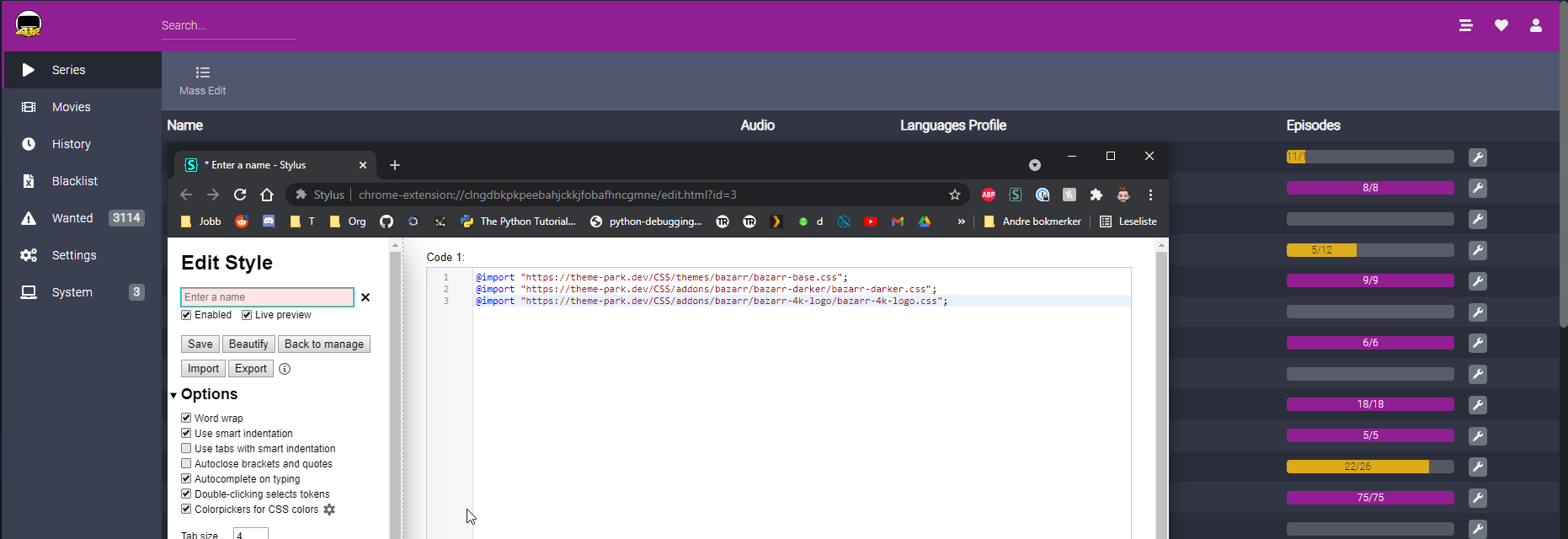 Bazarr new style doesn't work · Issue #251 · themepark-dev/theme.park · GitHub