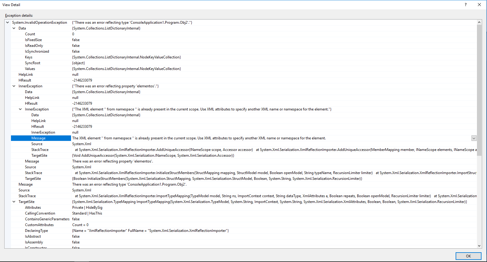 XmlSerializer throws error when both class and superclass have a property with the XmlAnyElement ...