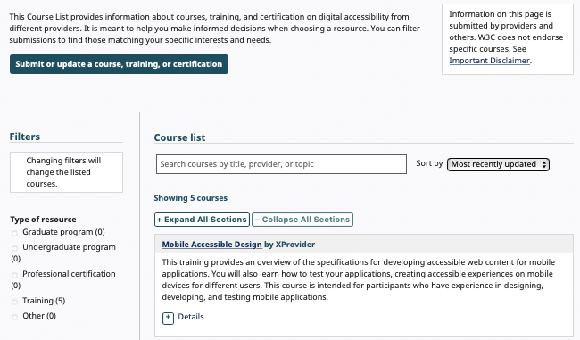Search should be under a heading & reorder the top portion · Issue #279 · w3c/wai-course-list ...