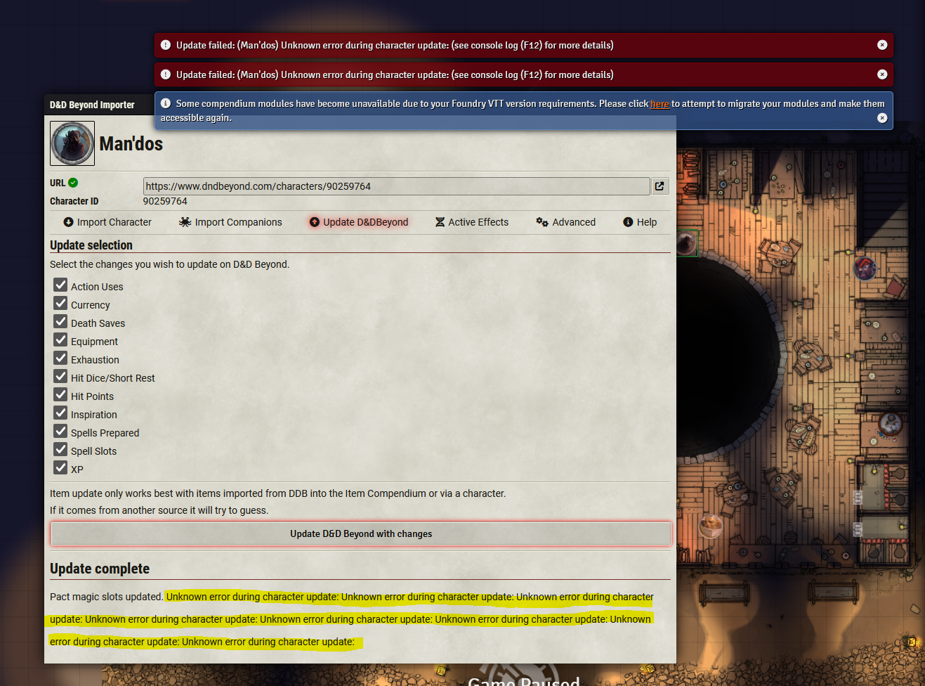 Update Failed when running "Update D&D Beyond" · Issue #291 · MrPrimate/ddb-importer · GitHub