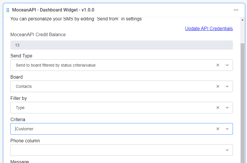 Mocean monday.com SMS Broadcast User Documentation | monday-dashboard
