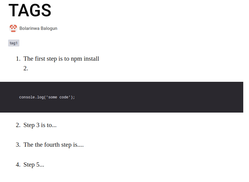 Markdown: Code blocks in numbered lists · Issue #1855 · forem/forem · GitHub