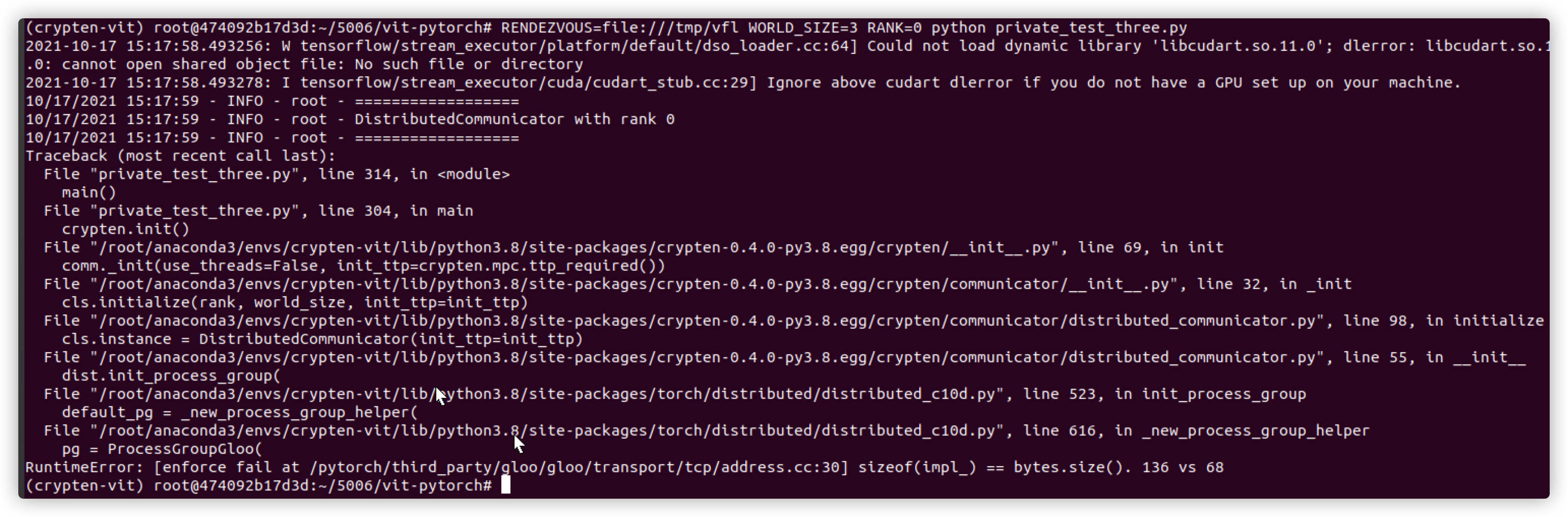 crypten.init() failed · Issue #323 · facebookresearch/CrypTen · GitHub