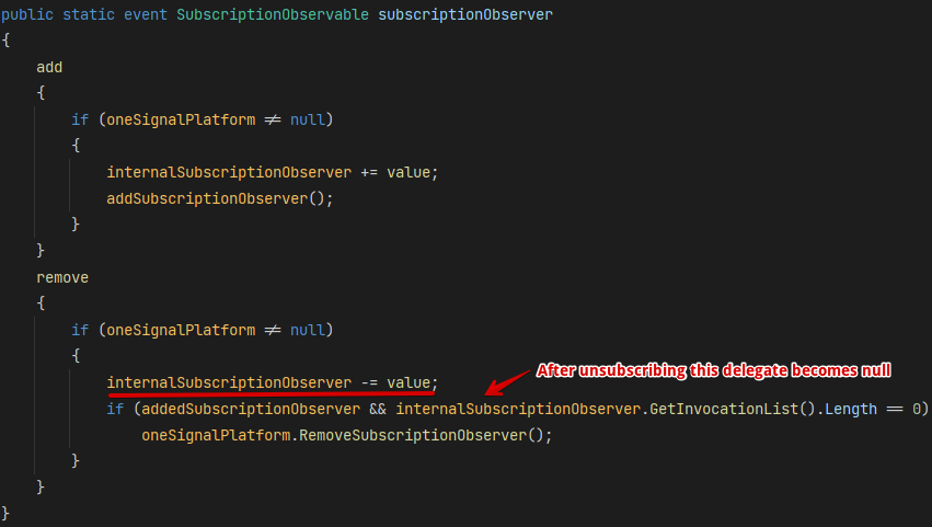 NullReferenceException in OneSignal.subscriptionObserver · Issue #429 · OneSignal/OneSignal ...