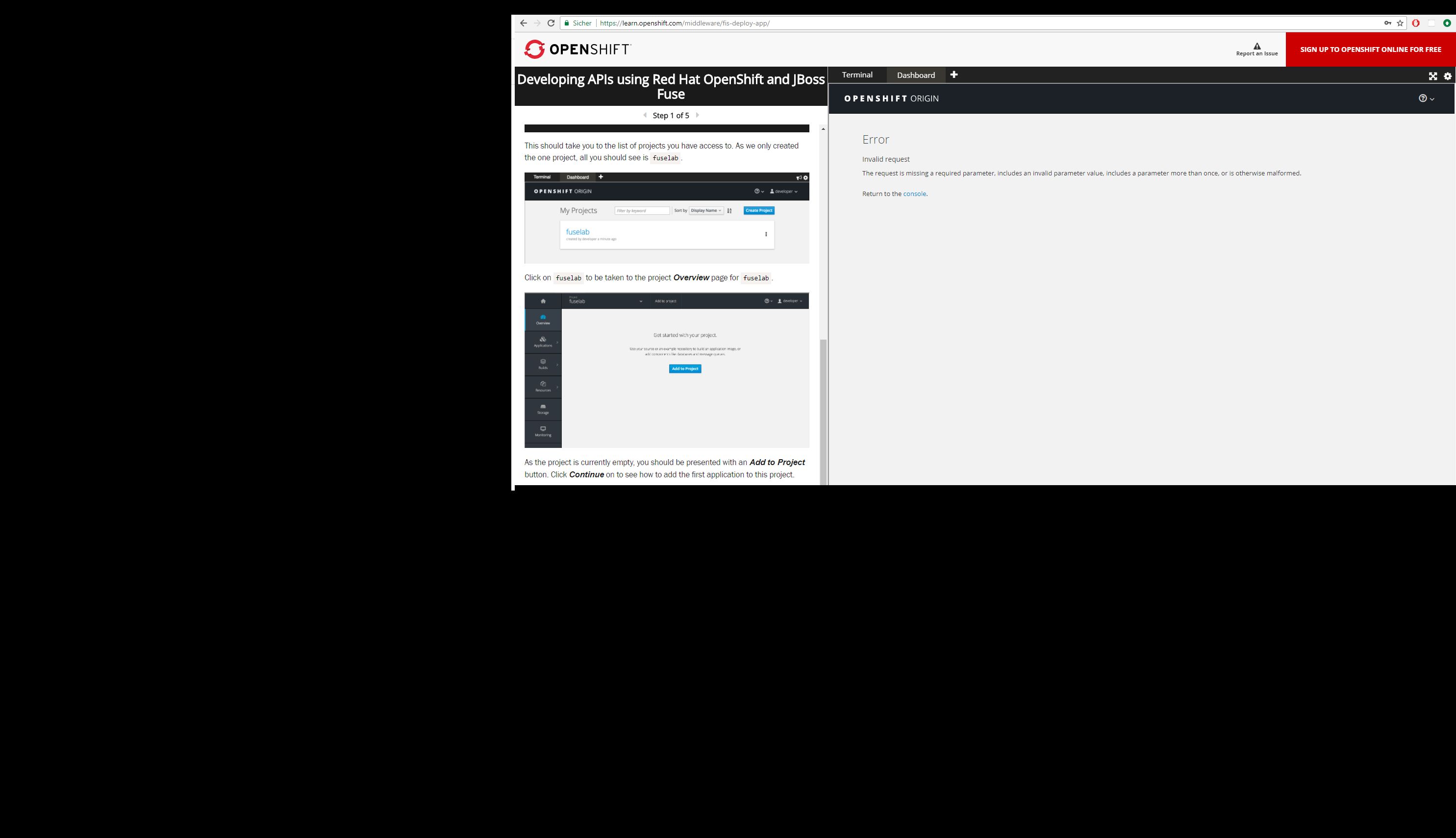 Console Error Issue 180 Openshift labs learn katacoda GitHub