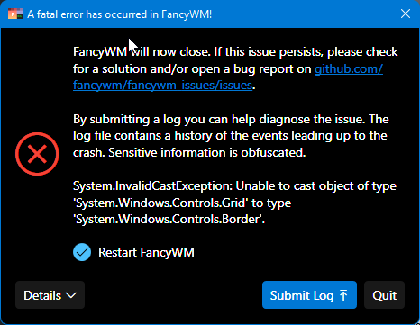 FancyWM crashes when choosing more options in helper menu. · Issue #44 · FancyWM/fancywm · GitHub