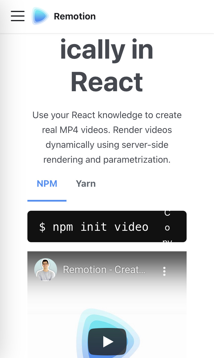 Homepage is not responsive on mobile device · Issue #294 · remotion-dev/remotion · GitHub