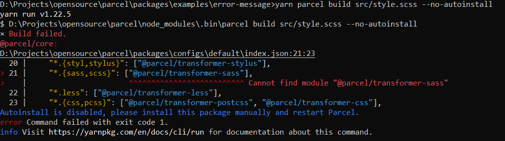 Different error message for disabled autoinstall · Issue #6165 · parcel-bundler/parcel · GitHub