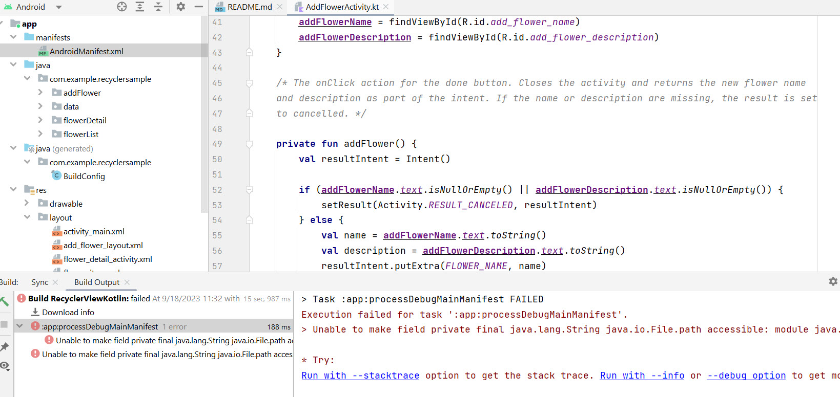 Recyclersamplekotlin Unable To Make Field Private · Issue 260 · Androidviews Widgets Samples 