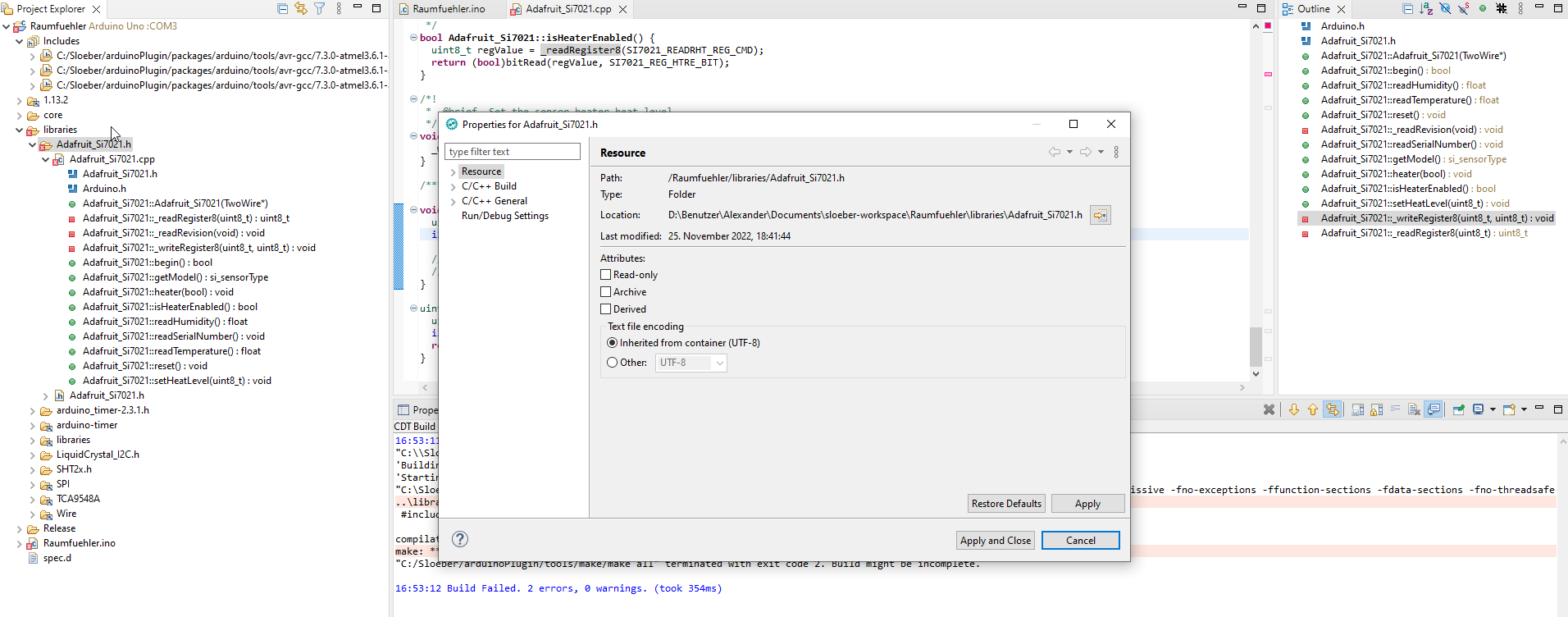 Library Problems · Issue 1525 · Sloeber Arduino Eclipse Plugin · Github