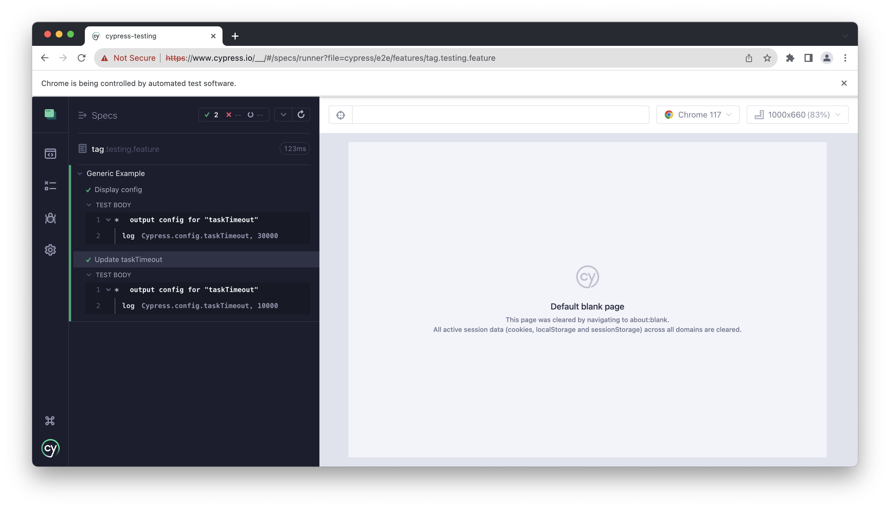 "taskTimeout" is configurable per test but is not listed in the Test ...